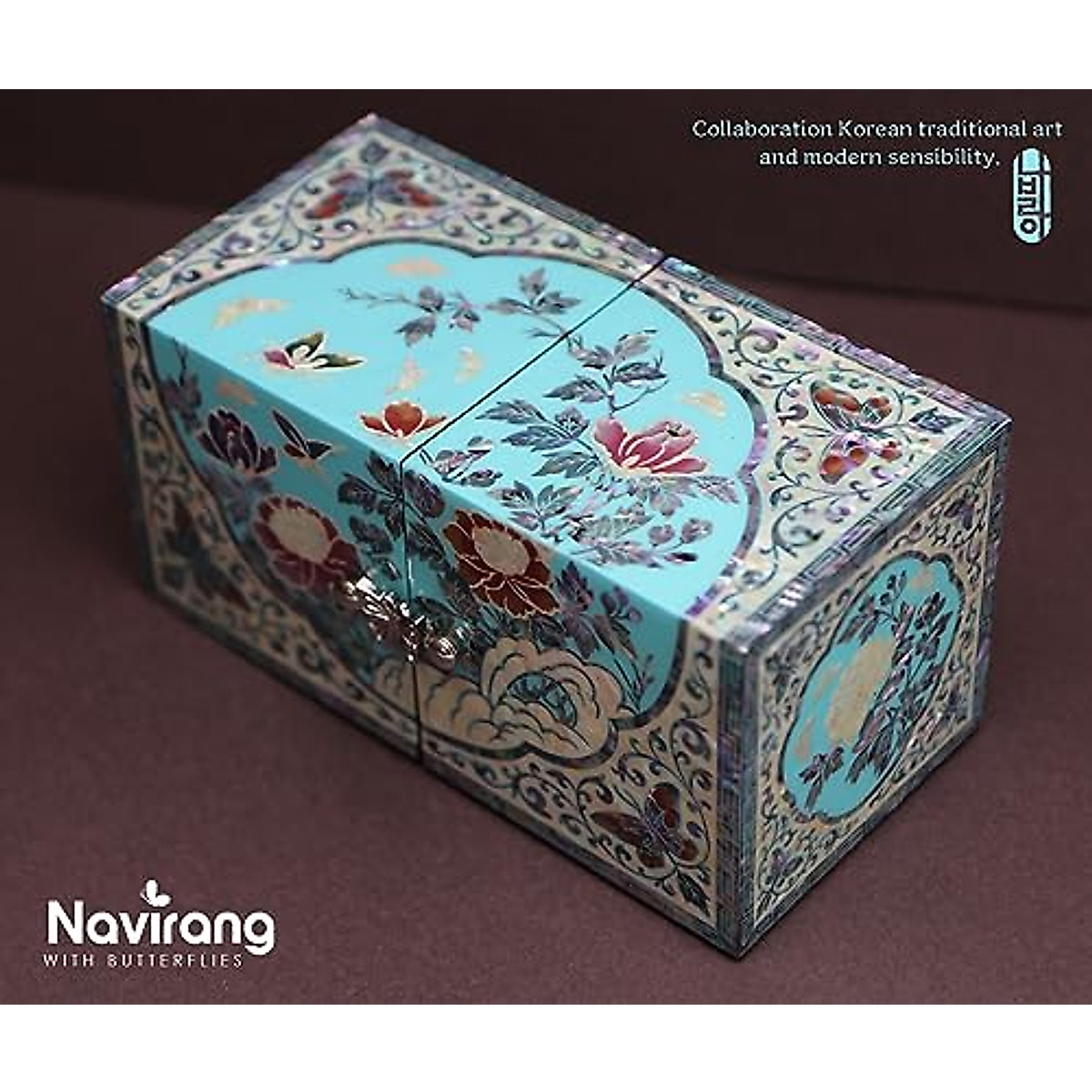 SoSHESHINES Mother of Pearl Small Jewelry Box - Premium Packaging for Gifts for Women, Thank you Gifts, Mom birthday Gifts, Korean Traditional Sea Shell Premium Handmade (SECRET_Aqua Blue)