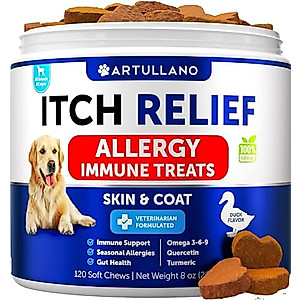 Dog Allergy Relief Chews - Itch Relief for Dogs - Fish Oil - Omega 3 - Itchy Skin Relief - Seasonal Allergies - Anti Itch Support & Hot Spots - Immune Health Supplement for Dogs - Made in USA