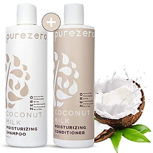 Purezero Coconut Milk Shampoo & Conditioner Set - 100% Vegan & Cruelty Free - Intense Hydration & Increase Shine - Zero Sulfates, Parabens, Dyes - Fight Dandruff & Frizz