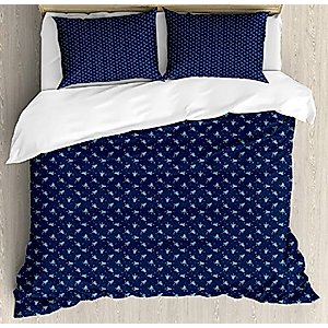 Lunarable Rockets Duvet Cover Sets, Outer Space Theme Doodle in Galaxy Cosmos Spaceship Shuttle Boys Cartoon, Bedding Set with 2 Duvet Covers 4 Pillowcases, 2 Pack Cal King Size, Night Blue Coral