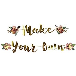 Gold Make Your Own Banner with Flower Banner Charms | Floral Party Decorations | Birthday, Baby Shower, Bridal Shower | DIY Sloth Party Banner | Say Anything Banner