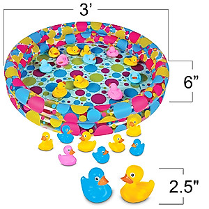 Gamie Duck’em Down Shooting Game, Carnival Duck Pond Game with 1 Inflatable Pool, 2 Water Guns, and 20 Ducks, Backyard Games for Kids, Outdoor Summer Toys, and Carnival Theme Party Decorations