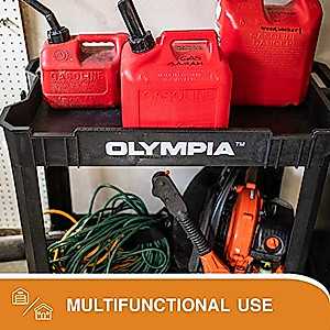 Olympia Tools 2-Shelf Plastic Utility Cart, Heavy Duty, Supports Up to 500 lbs, Ergonomic Handle, Great for Warehouse, Garage, Manufacturing, Cleaning