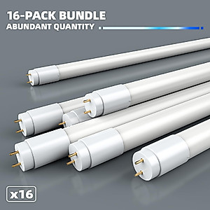 Barrina T8 Led Bulbs 4 Foot, Led Bulbs 4FT 5000K, Plug & Play or Ballast Bypass, Fluorescent Replacement, 18W 2300LM, Single-End & Dual-End, 16 Packs