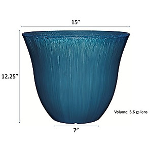 Classic Home and Garden Honeysuckle Resin Flower Pot Planter, Ocean Blue, 15"