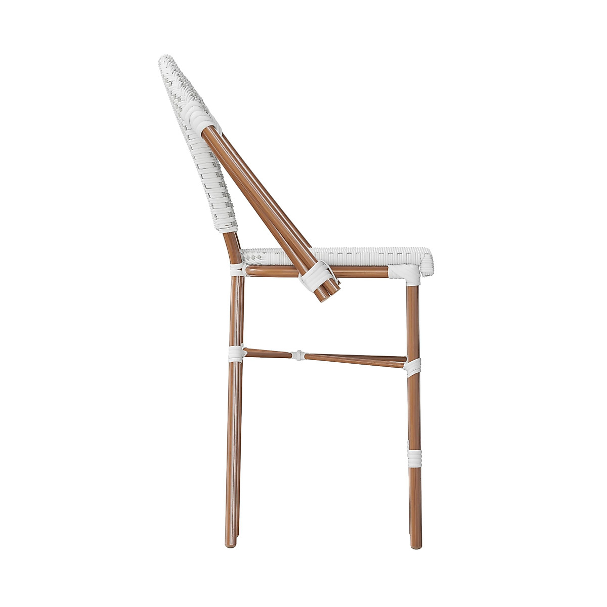 EMMA + OLIVER Colmar Bistro Counter Stool - Stacking Indoor/Outdoor PE Rattan Bar Stool with Bamboo Finish Frame - 26" High - Set of Two - Gray/White