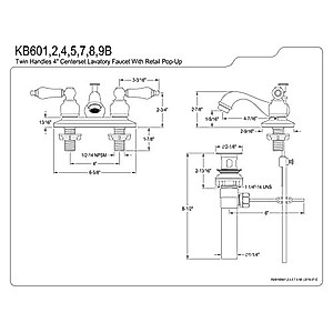 Kingston Brass KB601B 4-Inch Centerset Lavatory Faucet, 2.88" x 4.05" x 6.88", Polished Chrome