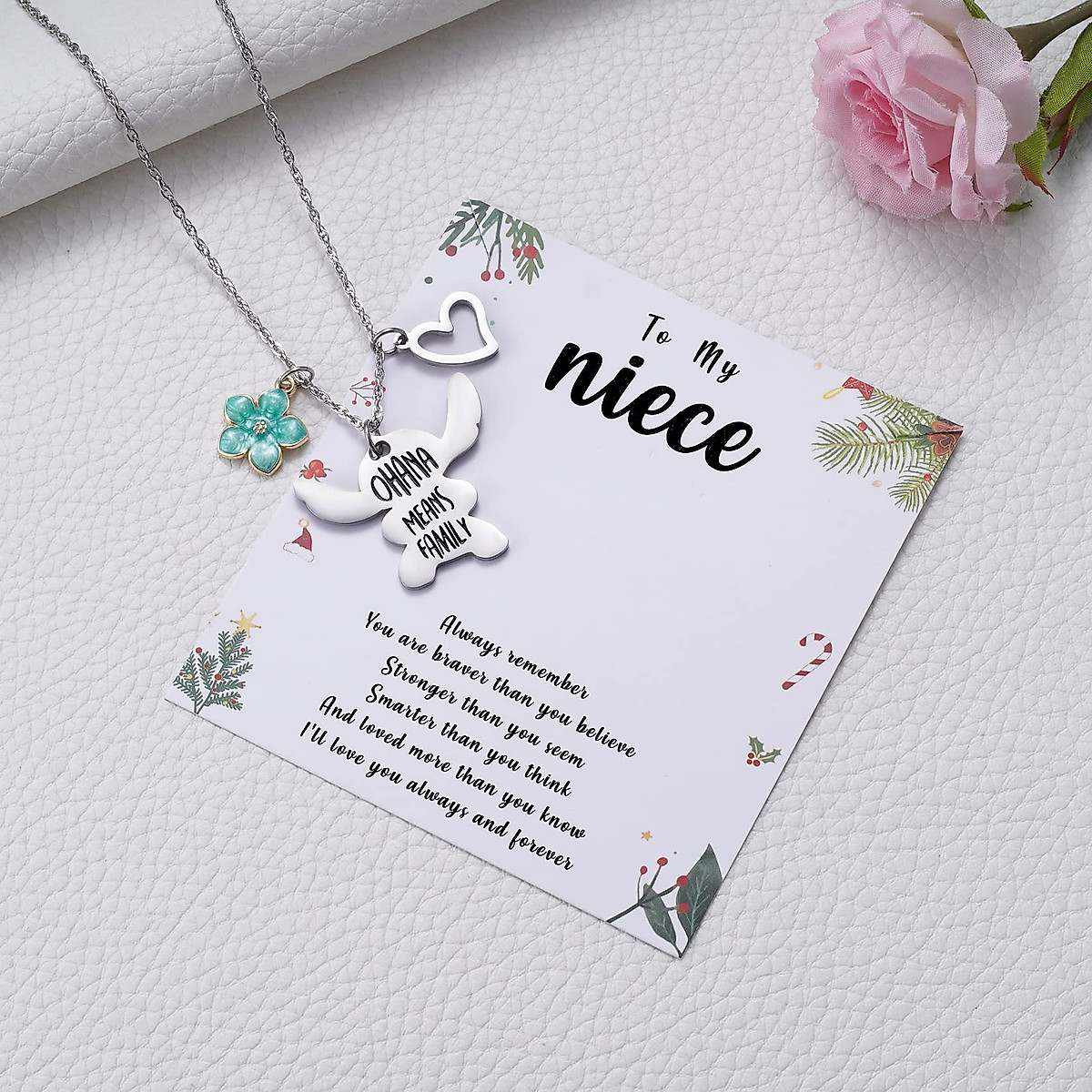 MIXJOY Stitch Gifts To My Niece Ohana Means Family Necklace&Message Card for Little Young Niece, Stitch Lover Birthday Graduation Gifts for Teen, Niece Gifts from Aunt Uncle, Stainless Steel