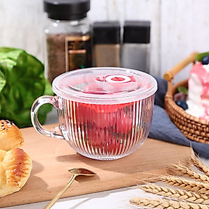 2 Pack Glass Soup Bowl with Lids Glass Cereal Bowl with Spoon Handle Clear Coffee Mug 15 oz Oatmeal Bowl Microwave Safe Breakfast Bowls Yogurt Bowl for Latte Dessert Beverage Tea Soup Cereals Fruits