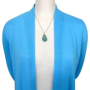 Genuine Turquoise Necklace Earrings Pendant Set 925 Sterling Silver (24" Length) (Matrix Turquoise)