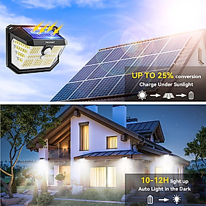 TECKNET 231 LED Motion Sensor Outdoor Lights, 4 Pack, 300° Solar Security Wall Lights, 3 Lighting Modes, IP65 Waterproof, PIR Motion Sensor for Outside, Fence, Garden, Yard, Deck, Garage - Cool White