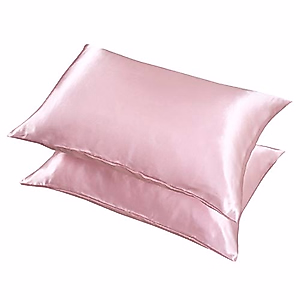 Chonty Satin Pillowcase for Hair and Skin, Cooling Satin Pillow Case Cover Silk Pillowcase Set of 2 with Envelope Closure (20x40, Pink)