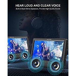 WONNIE 10.5'' Car Dual DVD Player, Headrest Video Players Portable with 5 Hours Rechargeable Battery,Two Mounting Brackets,Support USB/SD/Sync TV,Last Memory,AV Out &in ( 1 Player+1 Monitor )
