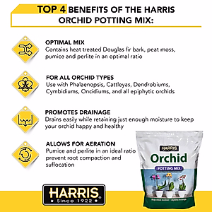 Harris Premium Orchid Potting Mix, Optimal Soil Mix for All Types of Orchids, 4qt, White