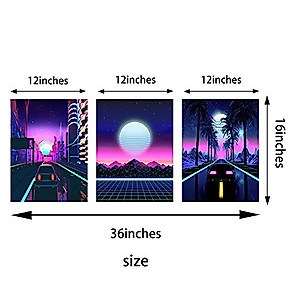 Purple Wall Decor Cool Posters Boy Teen Room Decor Bedroom Decor for Men Wall Art for Living Room Office Decor for Men Canvas Wall Art Retro Vintage Psychedelic 80s Room Decor Car City Wall Art for