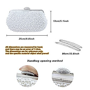 Women Pearl Clutch Pearl Beaded Purse and Clutch Elegant Formal Evening Bag Party Bridal Handbags (White)