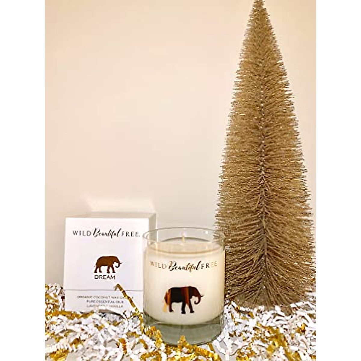 Lavender and Vanilla Organic Aromatherapy Candle with Pure Essential Oils for Stress Relief and Sleep - Dream Elephant Luxury Candle by Wild Beautiful Free