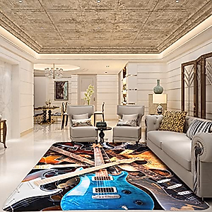 Electric Guitar Rug Musical Instrument Guitar Pattern Area Rugs Fashion Modern Music Floor Mat for Living Room Dining Room Bedroom Playroom Carpet 36" X 24"