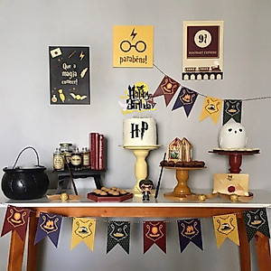 1 PCS Happy Birthday Magical Wizard Cake Topper Glitter Birthday Cake Pick for Wizard Theme Baby Shower Kids Boys Girls Birthday Party Cake Decorations Supplies