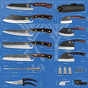 XYJ Professional Chef Knife Set with Bag Japanese Kitchen Knives Serbian Meat Cleaver for Camping Outdoor