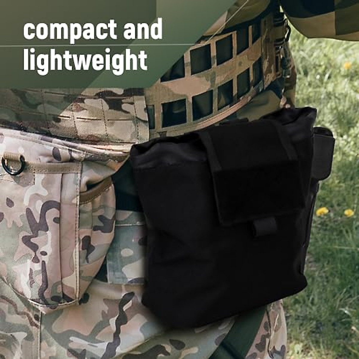 GearHill Molle Dump Pouch Drawstring Roll-Up Tactical Drop Pouch, Lightweight, Durable, Folding Hunting Utility Bag, Ammo Magazine Pouch (Black)