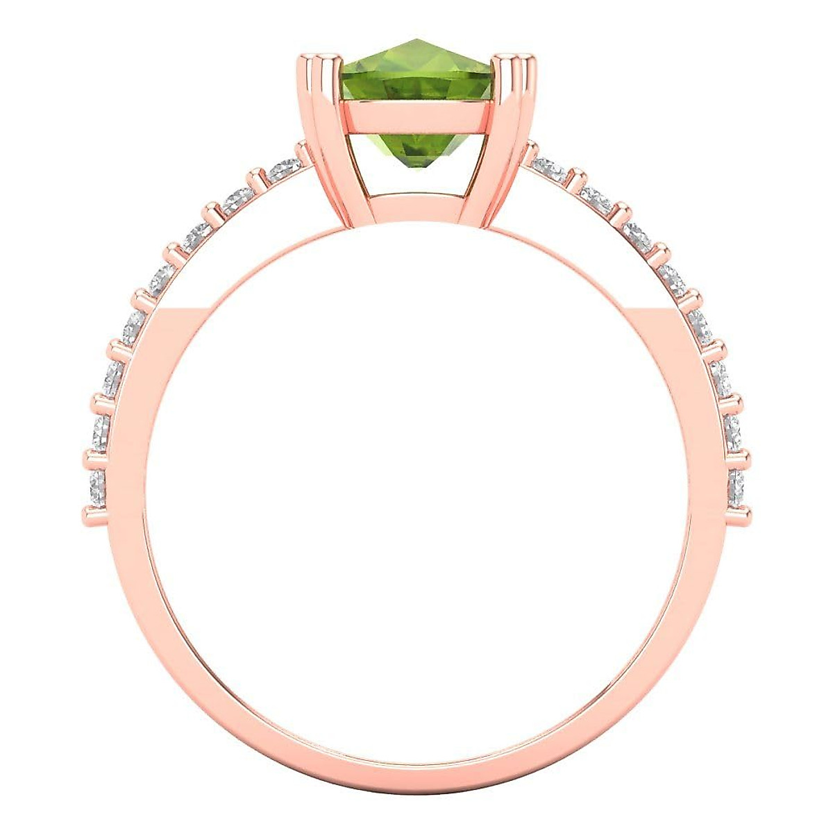 Clara Pucci 3.44ct Cushion Cut Solitaire Natural Vivid Green Peridot Proposal Designer Wedding Anniversary Bridal ring 14k Rose Gold 6.25