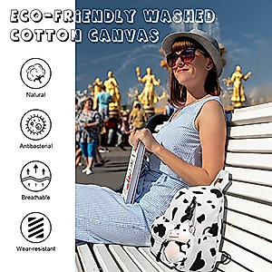 Abaodam Backpack Mini Cow Print Canvas White Cows Baby Bag Women- Canvas Shoulder Pouch Creative Fanny Pack Fashion Backpack for Woman Girl Lady