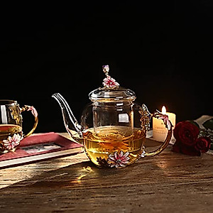 Luka Tech 35OZ Enamel Glass Flower Teapot With Removable Loose Tea Leaf Infuser Tea Maker,Gifts For Women,Mom,Mothers Day,Christmas,Birthday,Valentines Day