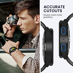 Tensea [4Pack] for Samsung Galaxy Watch 5 2022/4 2021 Screen Protector and Case 44mm, Anti-Fog Tempered Glass Protective Film/Hard PC Bumper, Face Cover Set