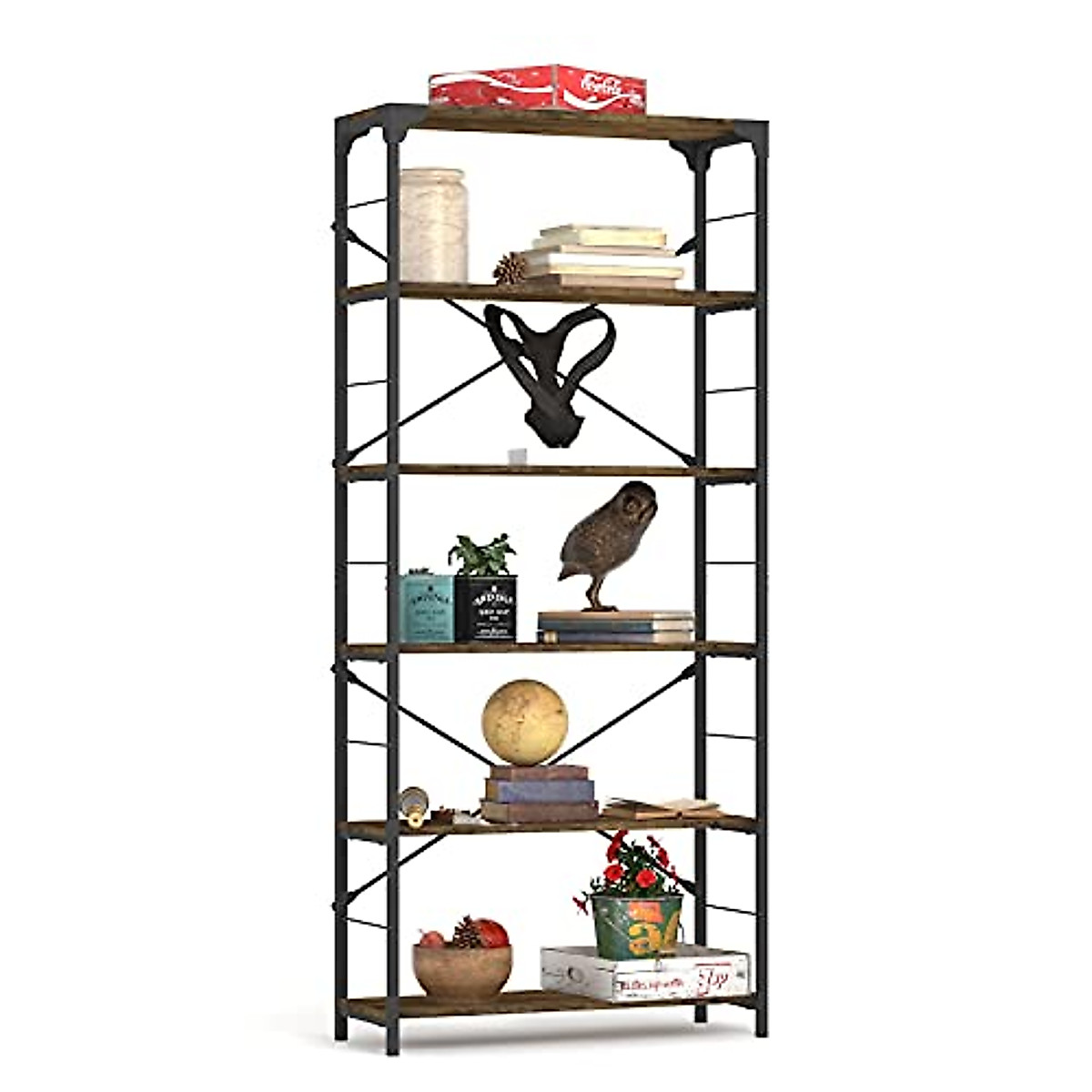 Kiimeey 6-Tier Bookcase Large L31.5 Industrial Black Tall Open Shelf (Vintage)
