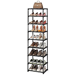 Tribesigns Shoe Rack, 9 Tiers Tall Shoe Rack for Entryway 18 Pairs Shoes and Boots Storage Shelf, Stackable and Narrow Vertical Shoe Organizer for Closet, (Black, 17.32"x 12.2"x64.96")