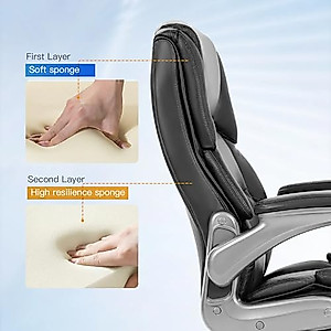 Big and Tall Office Chair 400lbs Ergonomic Computer Desk Chair with High Back, Adjustable Executive Office Chair with Flip-up Armrests, Pu Leather Swivel Task Chair for Home Office, Black