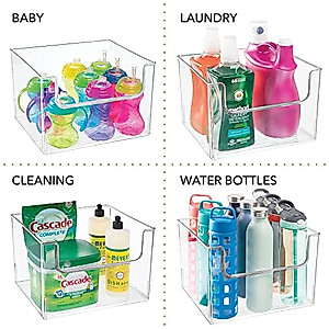 mDesign Modern Plastic Open Front Dip Storage Organizer Bin Basket for Closet Organization - Shelf, Cubby, Cabinet, and Cupboard Organizing Decor - Ligne Collection - 8 Pack - Clear