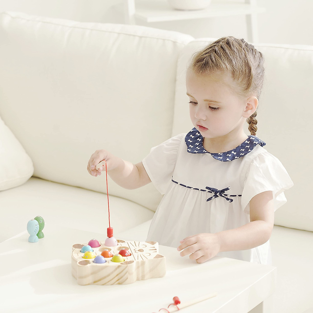 Montessori Magnetic Wooden Fishing Game for Toddlers 3 4 5 Years Old, Preschool Fine Motor Skill Learning Hand Eye Coordination Fishing Toy, Great Gifts for Children Boys and Girls