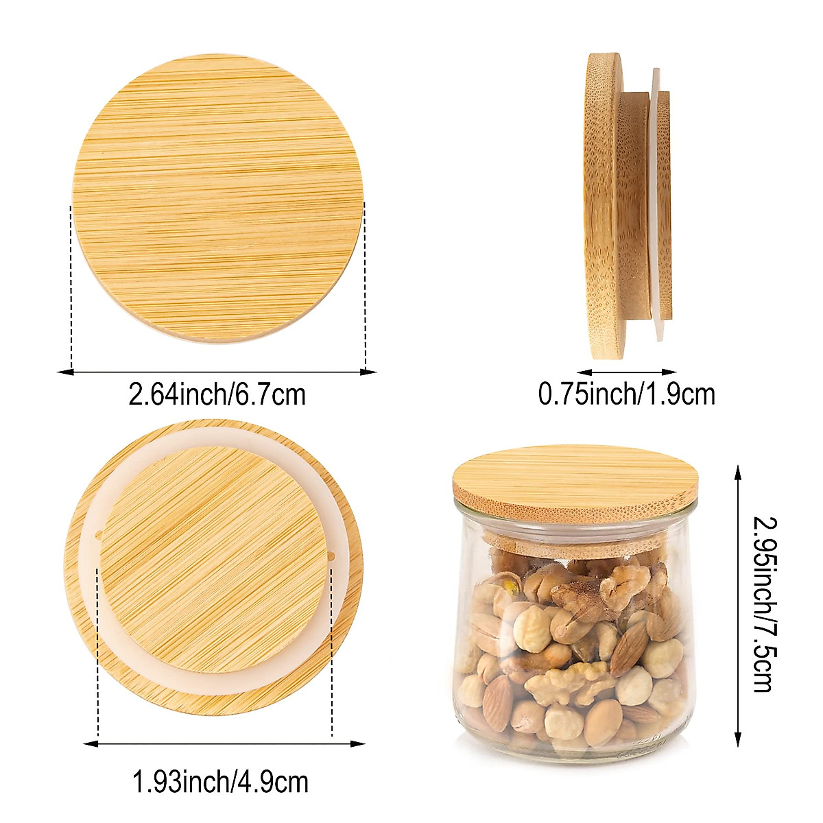 TBWIND 8 Pack Oui Yogurt Jar Lids Reusable Bamboo Oui Lids with Silicone Sealing Rings and Yogurt Bottle Label,suitable for Oui Yogurt Jars, Coffee Bean Jars, Spice Jars, Cookie Jars