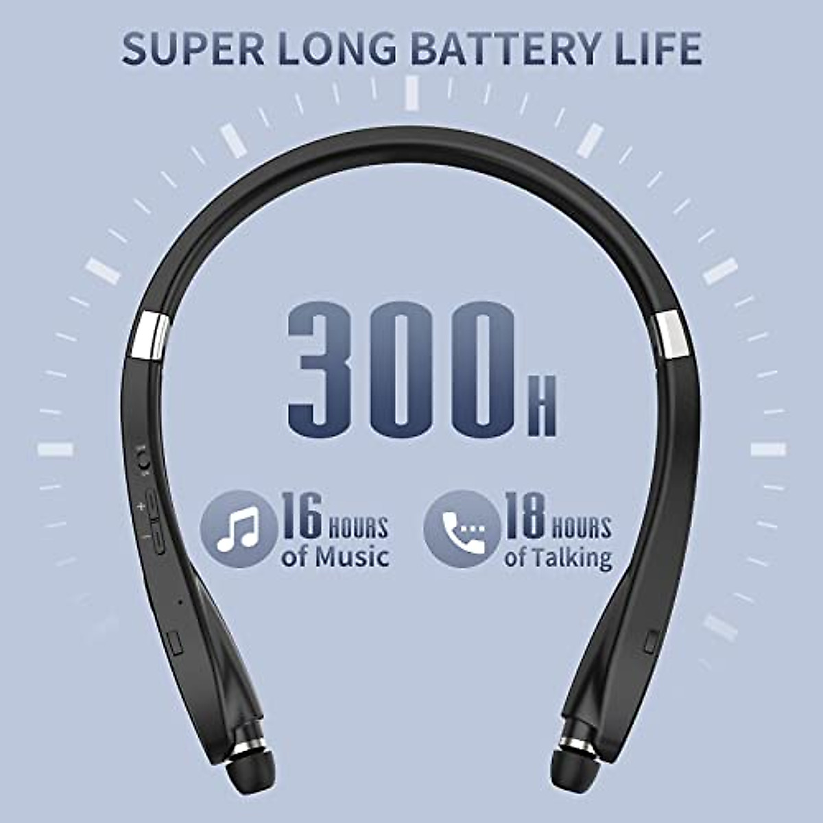 Bluetooth Headset, 2023 Upgraded Foldable Bluetooth Headphones with Retractable Earbuds, Noise Cancelling Stereo Earphones with Mic, Wireless Neckband Headphones for Sports Workout Gym with Carry Case