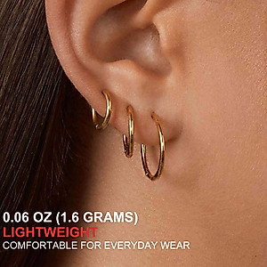 Gacimy Small Gold Hoop Earrings for Women, 14K Gold Plated Hoops with 925 Sterling Silver Post, Yellow Gold 14 16 20mm Small Hoop Earrings for Women