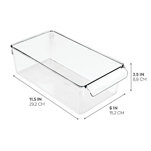 iDesign Linus Plastic Fridge and Freezer Storage Organizer Bin with Handle, Clear Container for Food, Drinks, Produce Organization, BPA-Free , 11.5" x 6" x 3.5", Clear