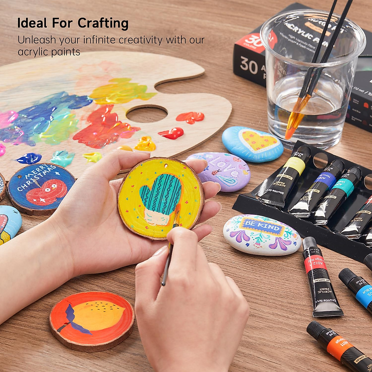 Acrylic Paint Set, Shuttle Art 30 x12ml Tubes Artist Quality Non Toxic Rich Pigments Colors Great for Kids Adults Professional Painting on Canvas Wood Clay Fabric Ceramic Crafts