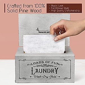 MINCORD Dryer Sheet Holder, Wooden Dryer Sheet Dispenser with Hinged Lid for Fabric Softener Sheets, Rustic Dryer Sheet Container Storage Box, Farmhouse Laundry Sheet Dispenser for Laundry Room Decor