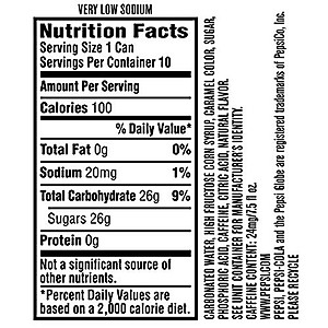 Pepsi Cola Soda Pop, 7.5oz Mini Cans (10 Pack)