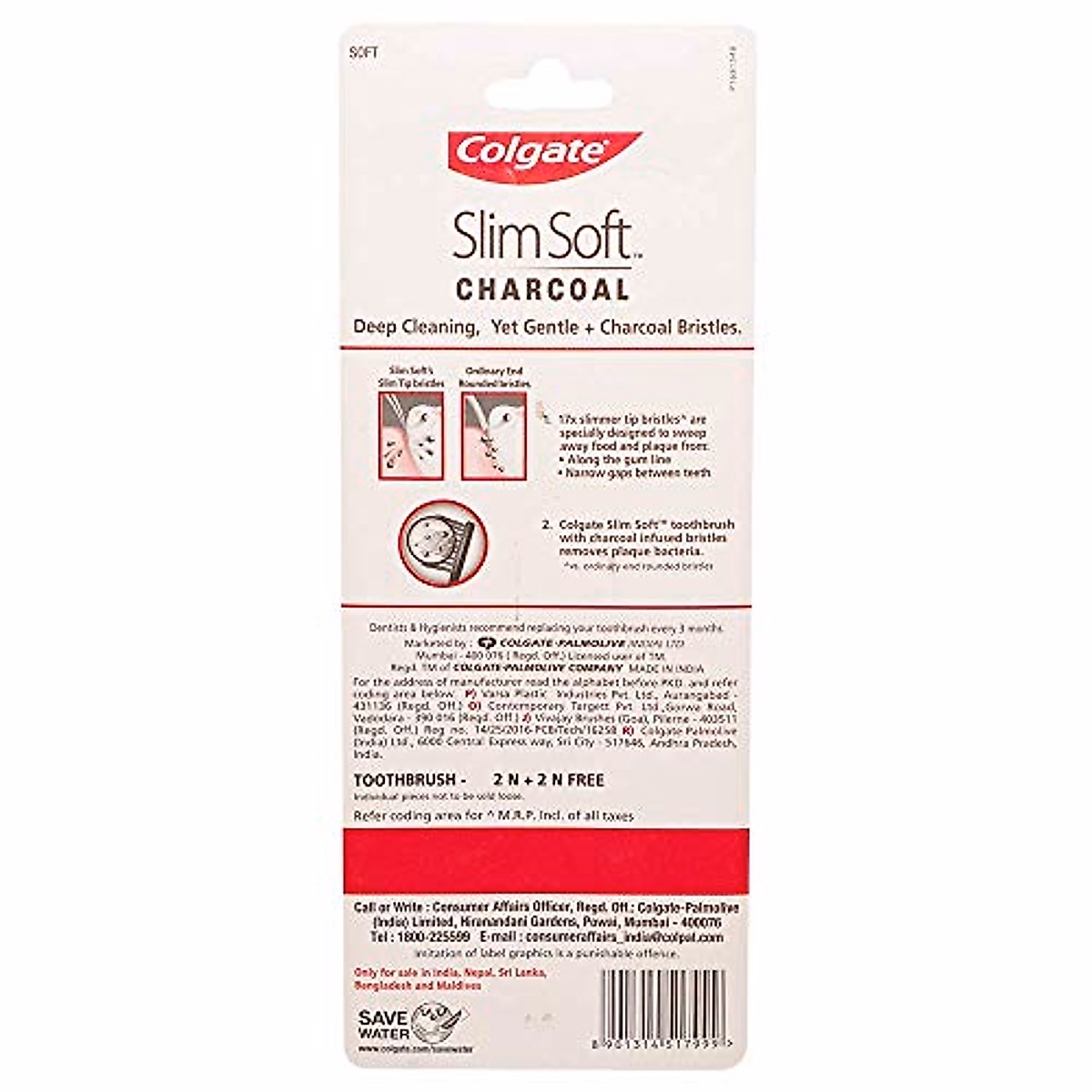 Colgate Slim Soft Charcoal Toothbrush 17x Slimmer Soft Tip Bristles (Buy 2 Get 2)