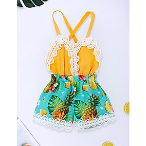 ADIFUN Toddler girl clothes 18-24 months girl summer pineapple pattern suspender romper+Headband two-piece suit toddler girl jumpsuit clothes outfits