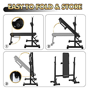 Bench Press, CANPA Olympic Weight Bench with Squat Rack Workout Bench Adjustable Barbell Rack Stand Strength Training Home Gym Multi-Function(Black)