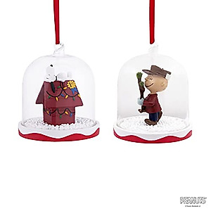 Hallmark Peanuts Charlie Brown and Snoopy Snow Globe Christmas Ornaments, Set of 2 (0003HCM1089)