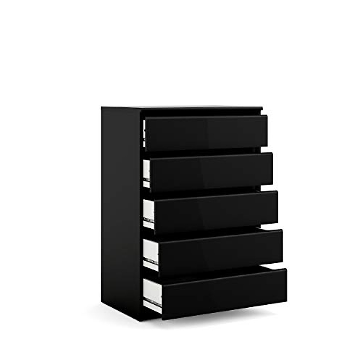 Tvilum, Handle-free, Contemporary, Bedroom Furniture, College Living 5 Drawer Chest, Black