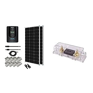Renogy 200W 12V Monocrystalline Panel Starter 40A Rover MPPT Controller/Mounting Z Brackets/Tray Cable/Adaptor Kit, RV Solar Charging, Boats, Off-Grid System & 40A Set w Holder ANL Fuse