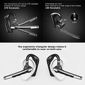 Bluetooth Headset CVC8.0 Dual-Mic Active Noise Cancelling Wireless Bluetooth Earpiece V5.1 Bluetooth Headphones 16 Hrs HD Talktime Hands-Free Earphones for Trucker/Business/Office/Driving (Black)