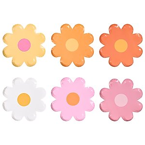 AimFun Daisy Paper Plates Disposable Groovy Party Plates 7inch Flower Shaped Dessert Plates for Spring Birthday Baby Shower Wedding Bridal Party Decor Supplies (36, Mix Colors)