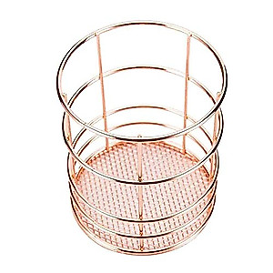 SUYING Hollow Pen Holder Pot, Wrought Iron Makeup Brushes Holder, Desk Tidy Stationery Organizer, Metal Mesh Storage Basket for Home Office
